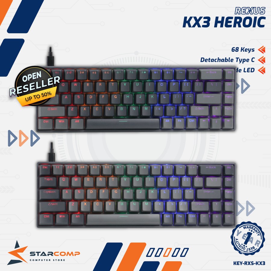 Jual Keyboard Rexus KX3 Heroic Mechanical 68Key Led RGB | Shopee Indonesia