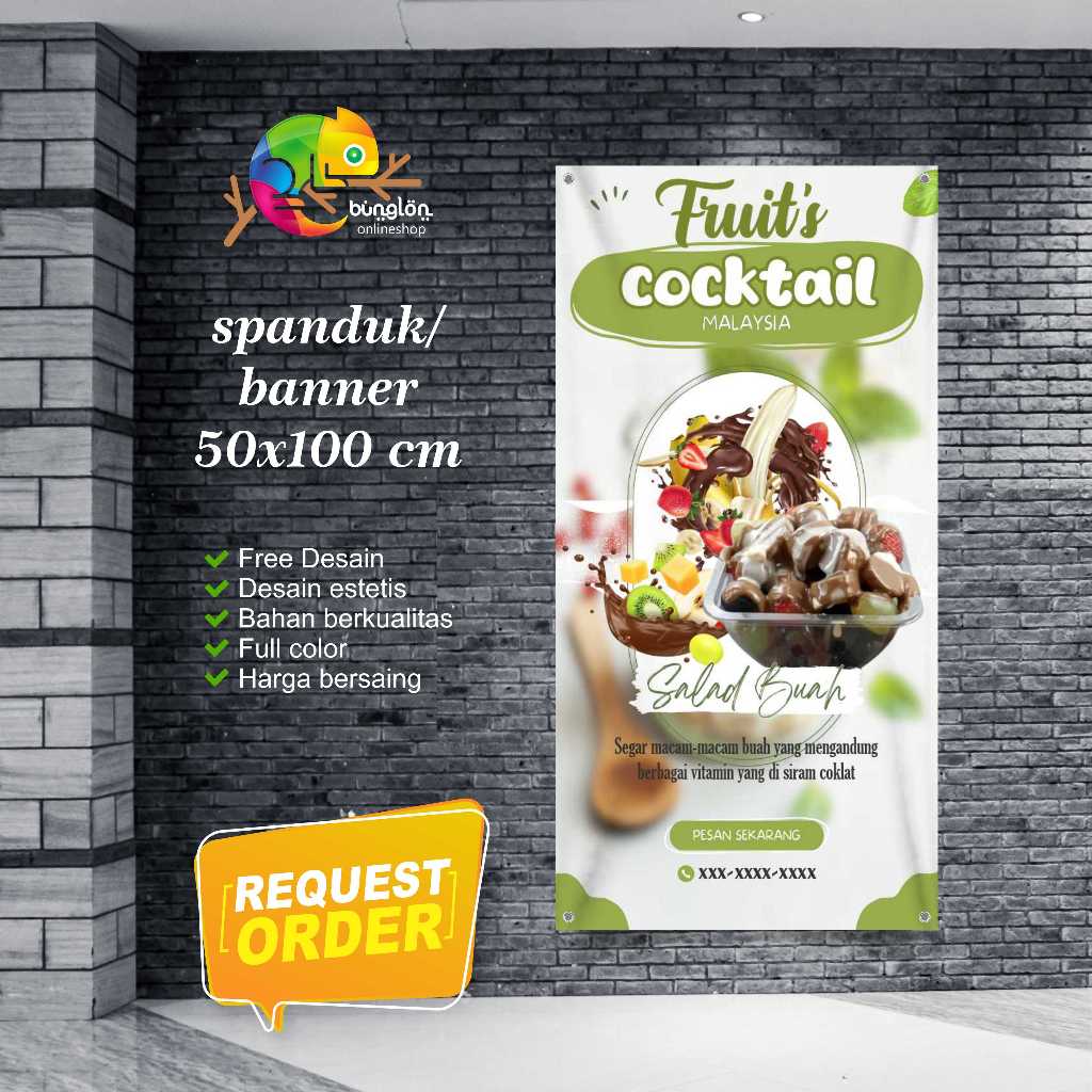 Jual Spanduk 50x100 Banner Fruit Cocktail Buah Malaysia Custom Desain ...