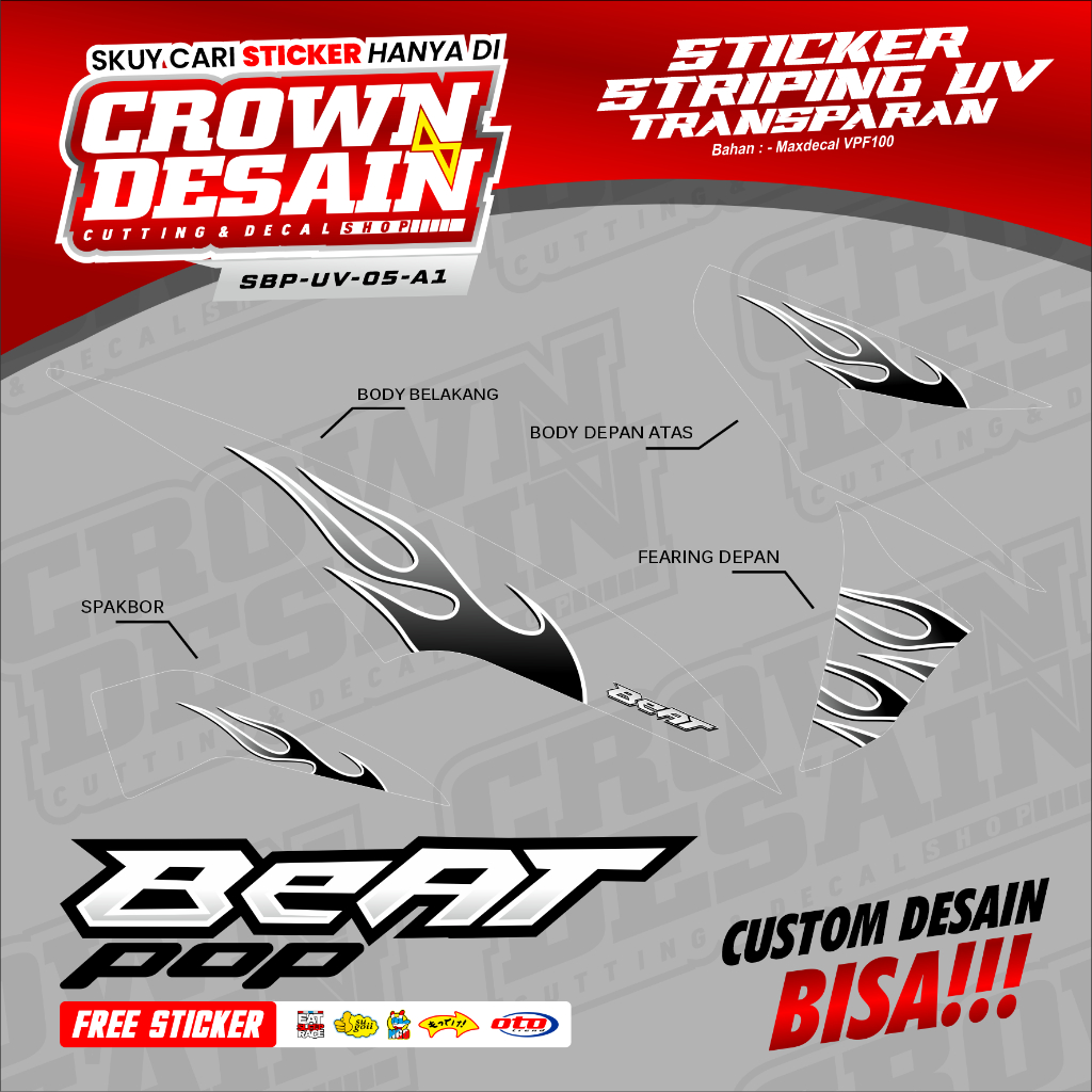Jual Striping Beat Pop Transparan Motif Api HotWheels - Stiker ...