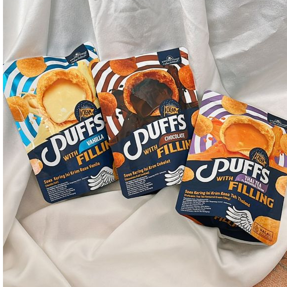 Jual Soes Kering Puffs Pouch 28gr (Vanilla, Chocolate, Thai Tea, Pandan ...