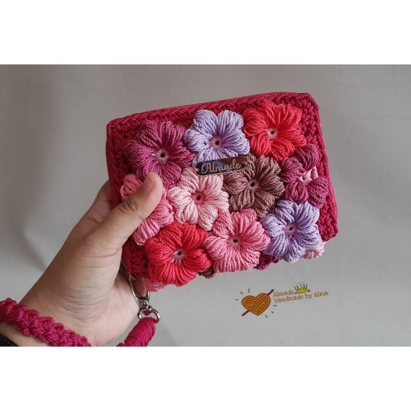 Jual Dompet bunga puff / dompet rajut | Shopee Indonesia