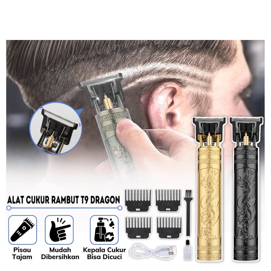 Jual CLAIYDREAM Alat Cukur Rambut Vintage T9 Motif Naga Dragon Pisau Cukur Elektrik Pemangkas ...
