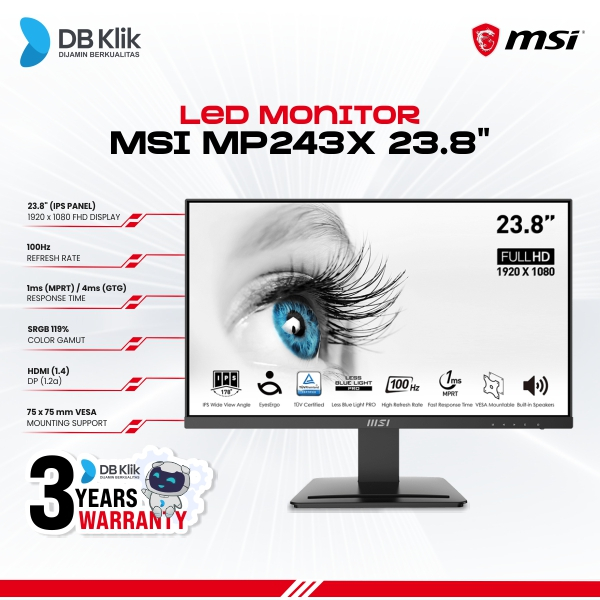 Jual Led Monitor Msi MP243X 23.8" 100Hz Ips Full hd 1ms Hdmi Dp - Mp243 ...