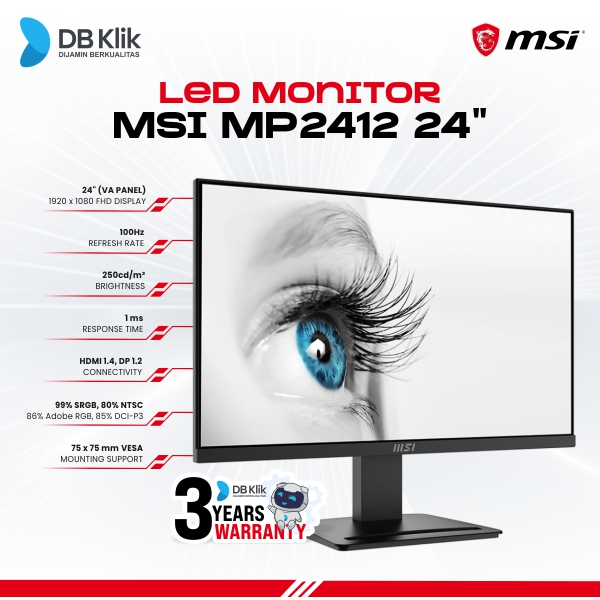Jual LED Monitor MSI MP2412 24" FHD VA 100Hz 1ms HDMI DP | Shopee Indonesia