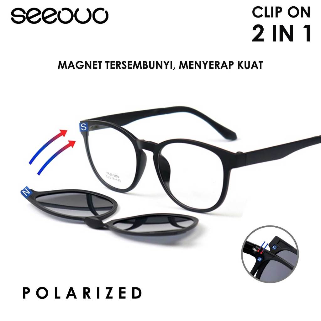 Jual Seeouo Frame Kacamata Clip On 2in1 Clip Lensa Polarized Model Bulat Oval TR90 Ringan Pria ...