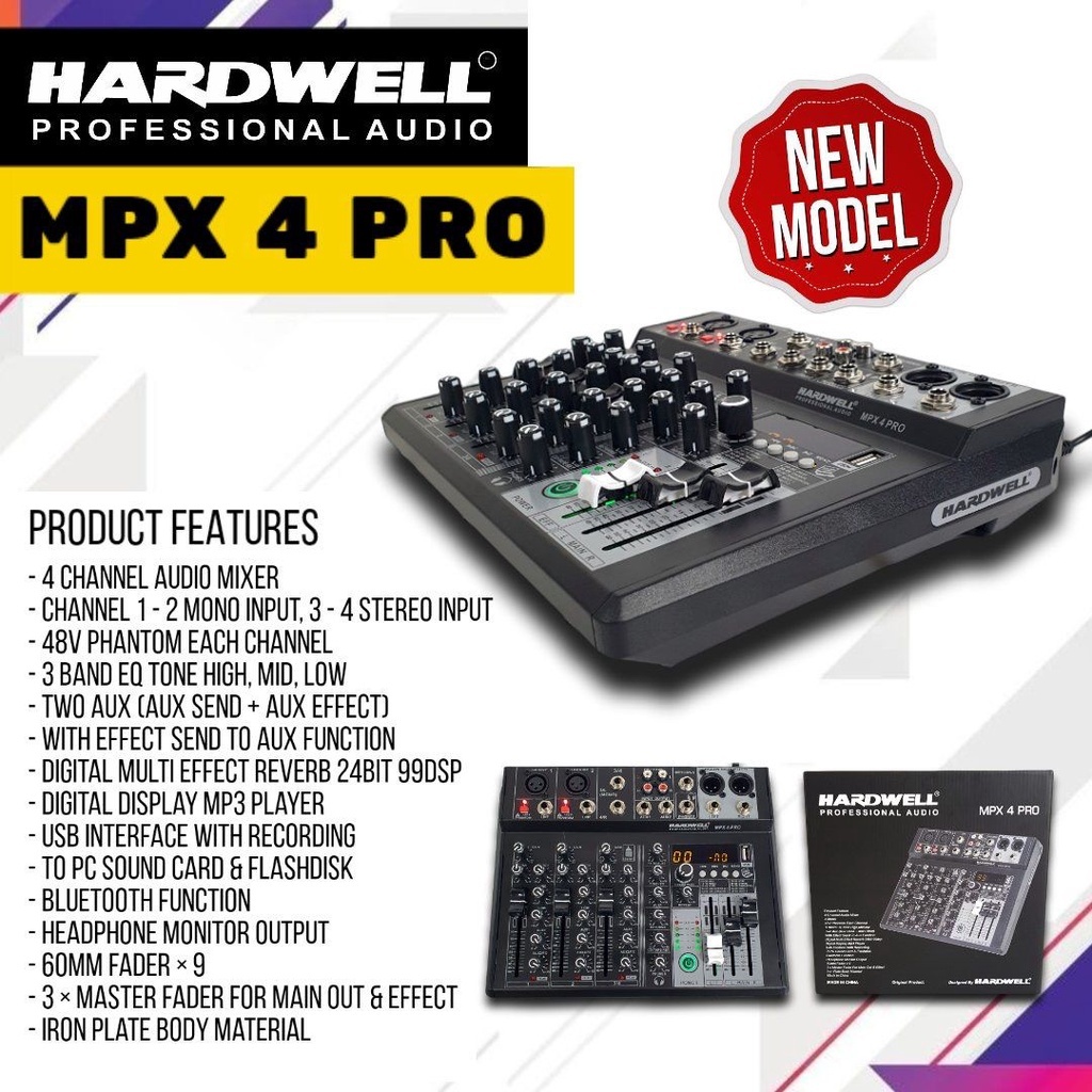 Jual mixer hardwell MPX 4 PRO mixer 4 channel bluetooth souncard. | Shopee Indonesia