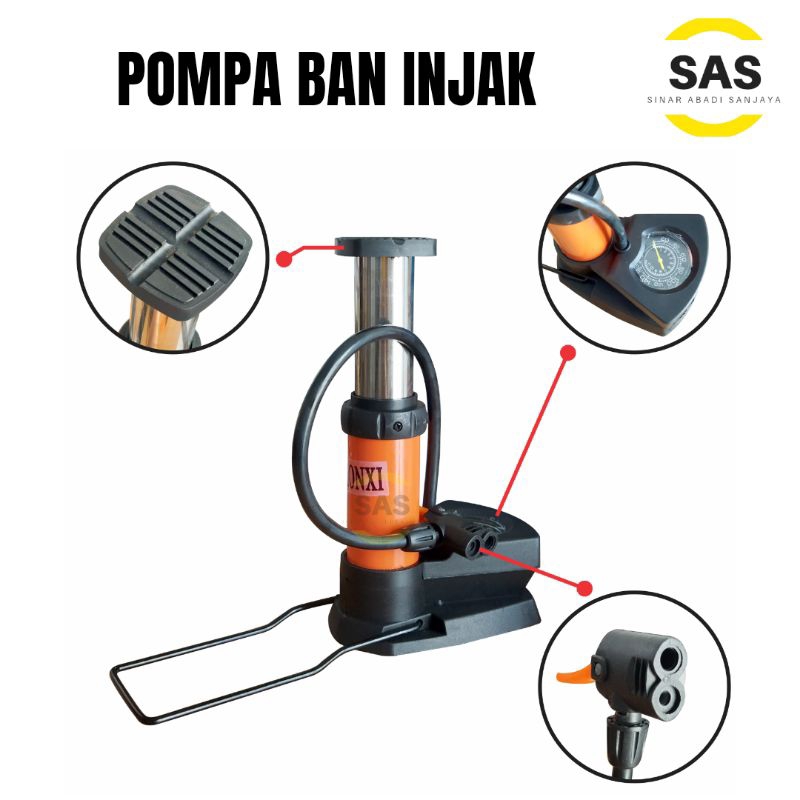 Jual [SAS] Pompa Ban Mini Foot Pump Portable High Pressure Pompa Angin ...