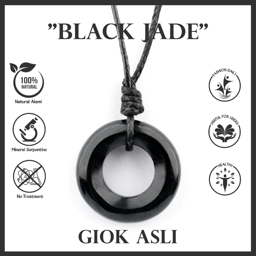 Jual Kalung Liontin Giok Hitam Batu Natural Black Jade Asli Pendant ...