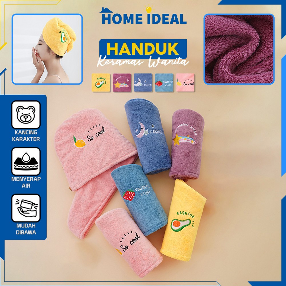 Jual Handuk Keramas Wanita Bahan Microfiber Hairtowel / Handuk Kancing ...
