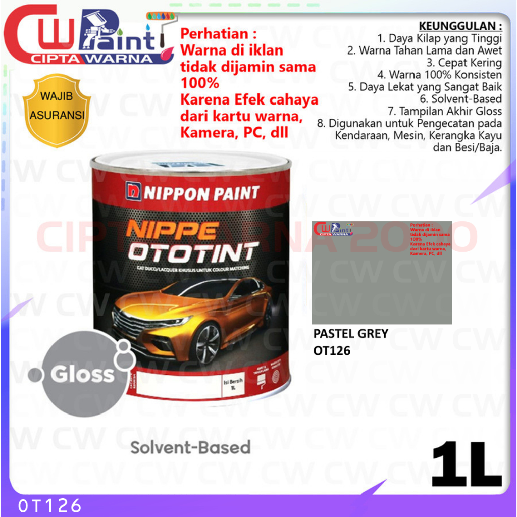 Jual Nippon Nippe Ototint Cat DUCO Warna Solid OT26 Pastel Grey 1 Liter ...