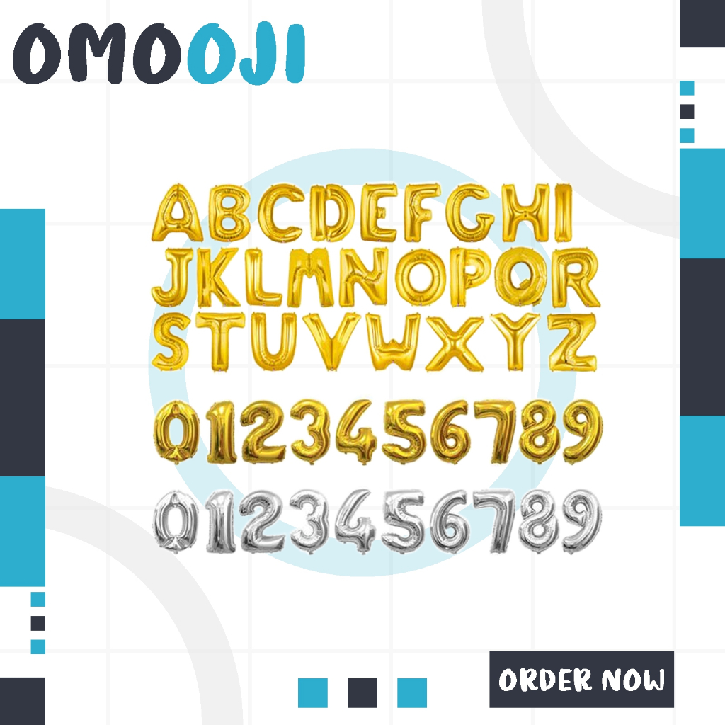 Jual Omooji - Balon Huruf Angka 40cm Satuan / Balon Alphabet A-Z Balon ...