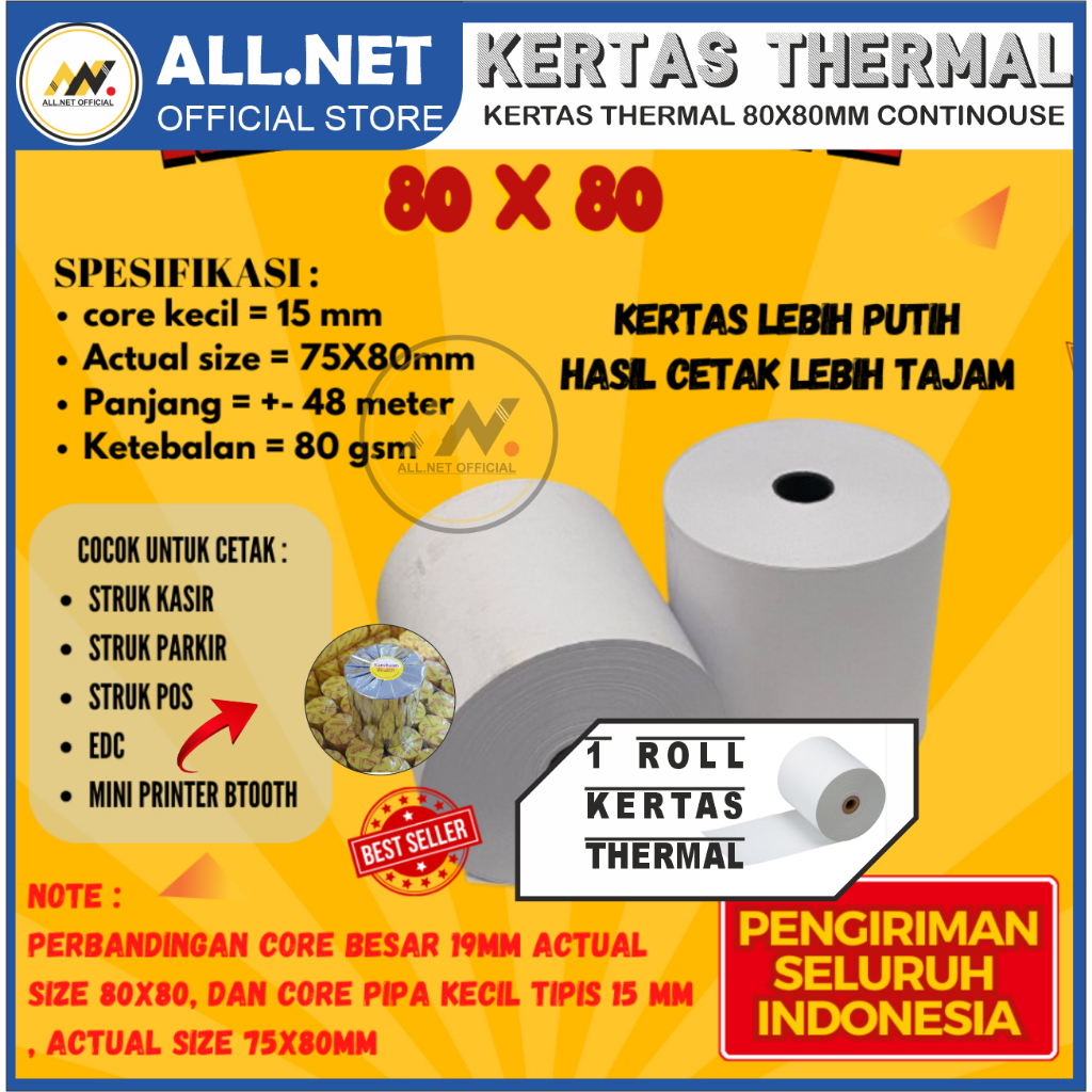 Jual KERTAS THERMAL 80X80 MM CONTINOUSE PAPER NOTA | Shopee Indonesia