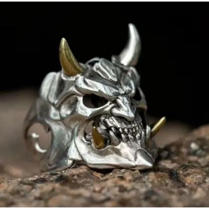 Jual Cincin Topeng Samurai - Prajna Ring Skull Horn Silver Gold ...