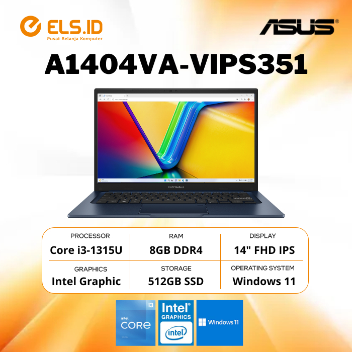 Jual Asus Vivobook 14 A1404VA Intel i3-1315U 8GB SSD 512GB 14" FHD W11 ...