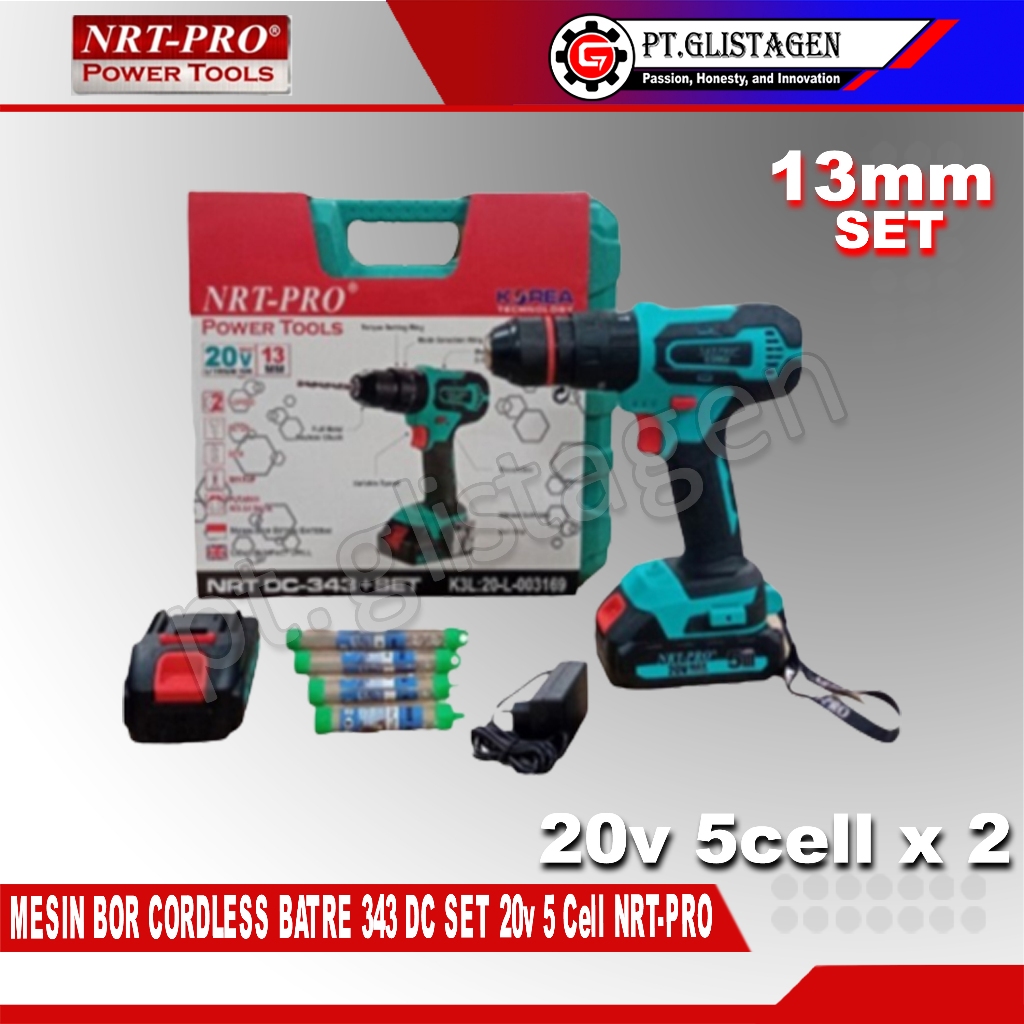 Jual NRT-PRO 343DC Mesin Bor Tangan Baterai Cordless Impact Drill SET ...