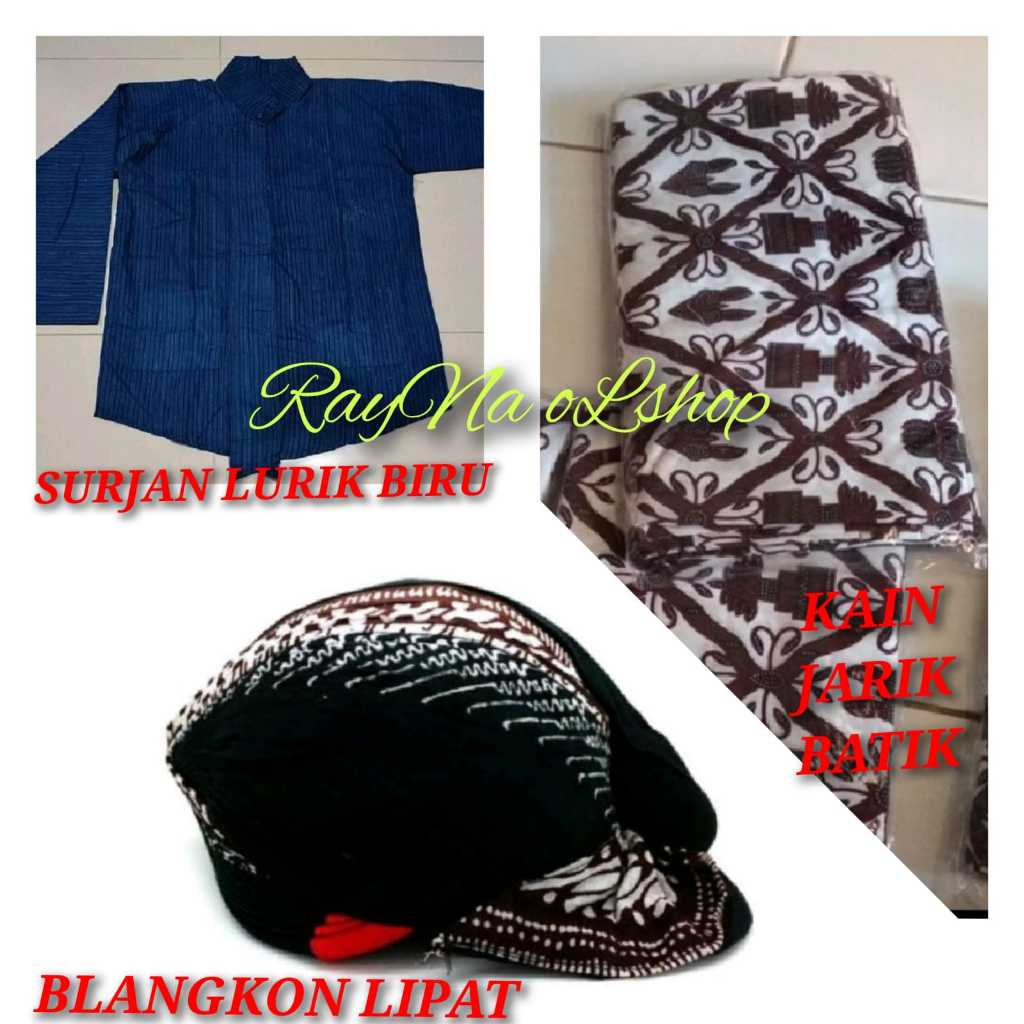 Jual PAKETAN LENGKAP BAJU ADAT JAWA PRIA, SURJAN LURIK BIRU + KAIN JARIK BATIK + BLANGKON LIPAT ...