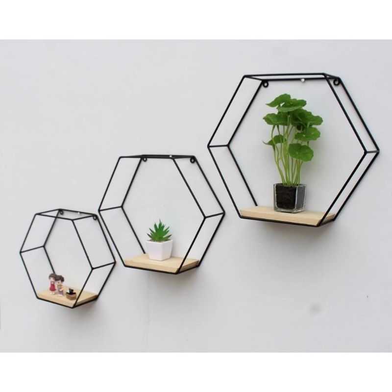 Jual dekorasi rak dinding besi hexagonal 1 set 3 pcs | Shopee Indonesia