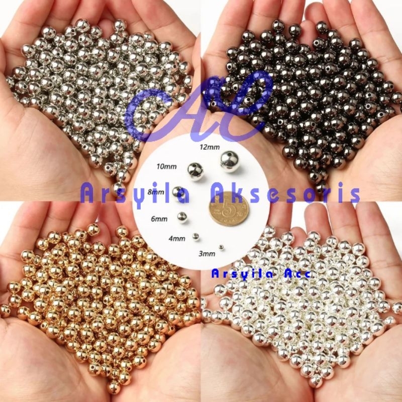 Jual 15 Gram Manik Manik Bulat Bahan Metal Ukuran 4Mm/6Mm Untuk Membuat ...