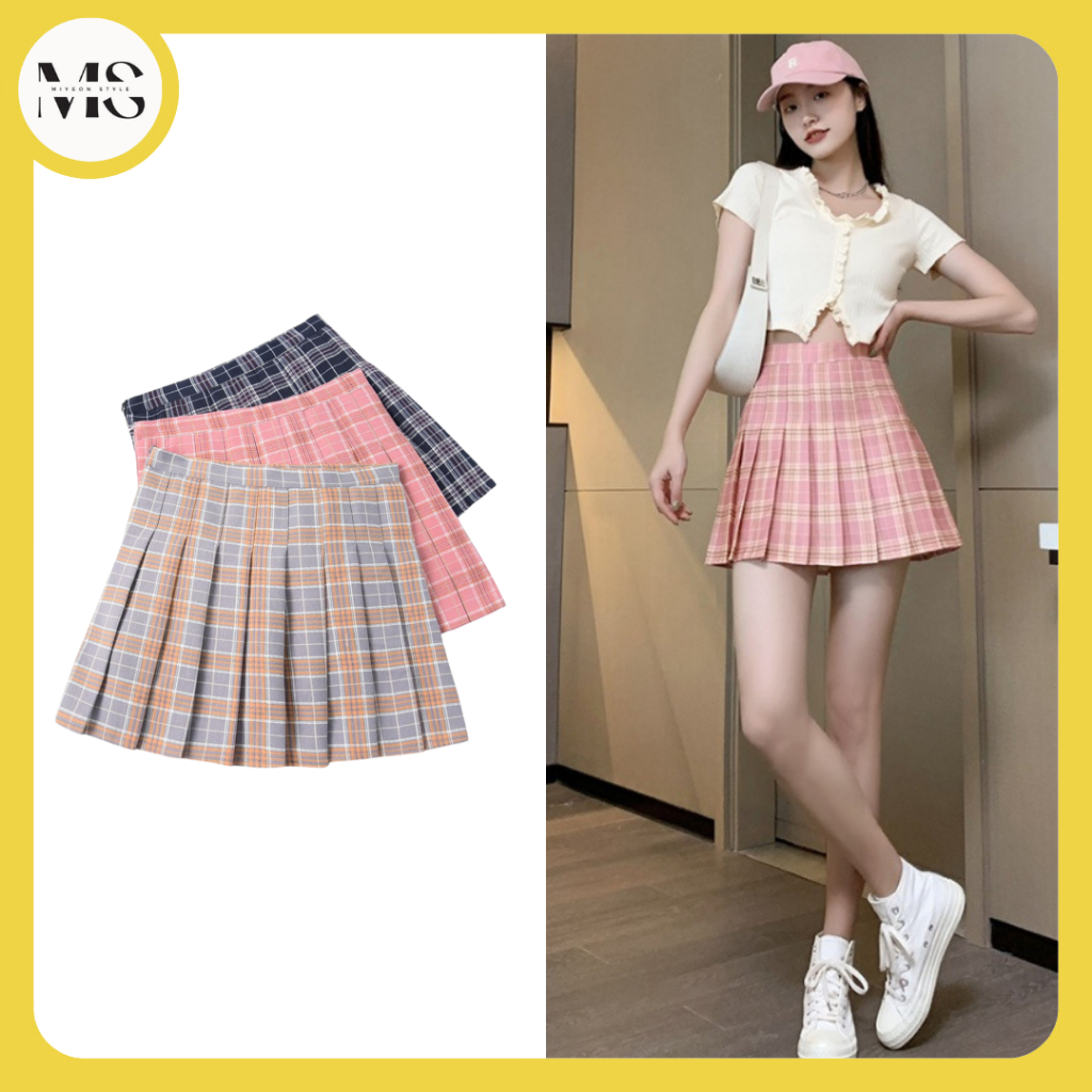 Jual *Miyeon* 382 Korean Rok Mini Tartan Skirt Tennis Skirt Rok Lipit ...