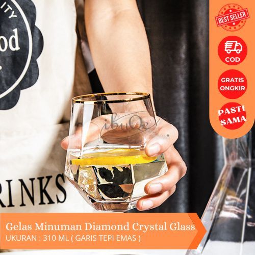 Jual Gelas Minuman Diamond Crystal Glass Cup Tepi Emas | Shopee Indonesia