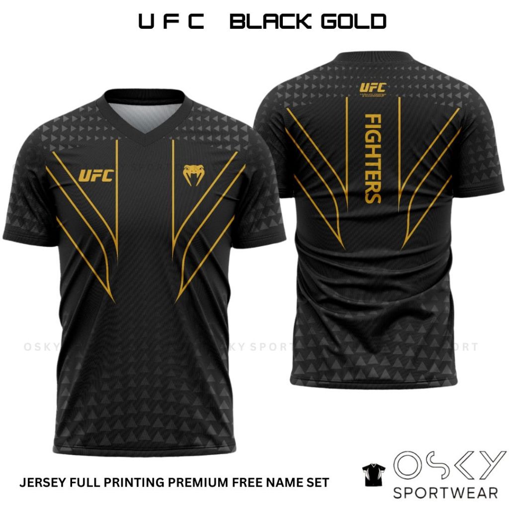 Jual BAJU JERSEY MMA UFC VENUM HITAM GOLD PREMIUM BAHAN DRIFIT FULL ...