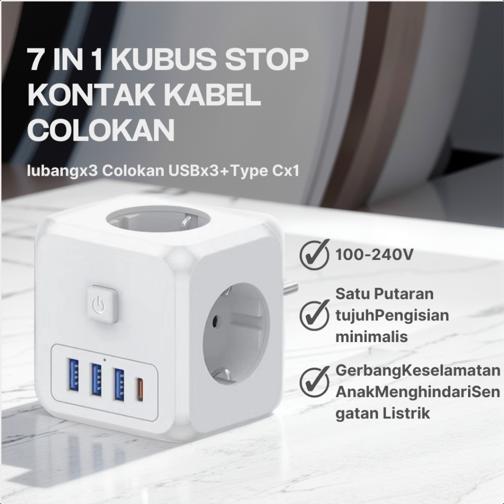 Jual PowerU Kubus 7 in 1 Stop kontak kabel Colokan listrik Colokan ...