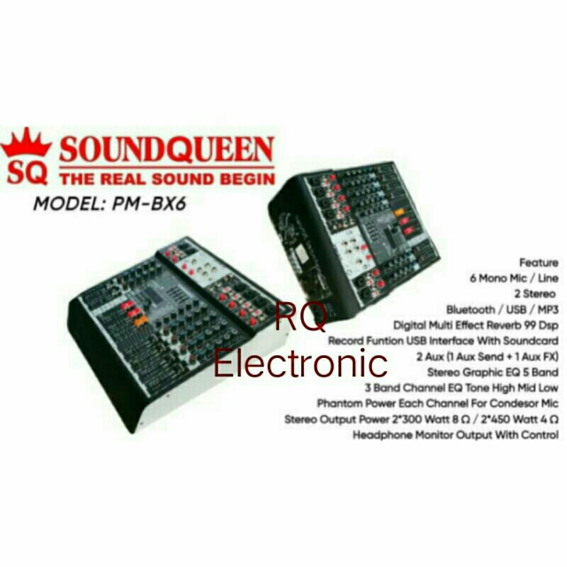Jual Power Mixer Soundqueen PM BX6 USB Bluetooth Soundcard 6 Channel ORIGINAL | Shopee Indonesia