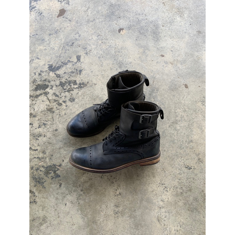 Jual J Shoes Engineer Leather Boots Double Buckle Unique | Shopee Indonesia