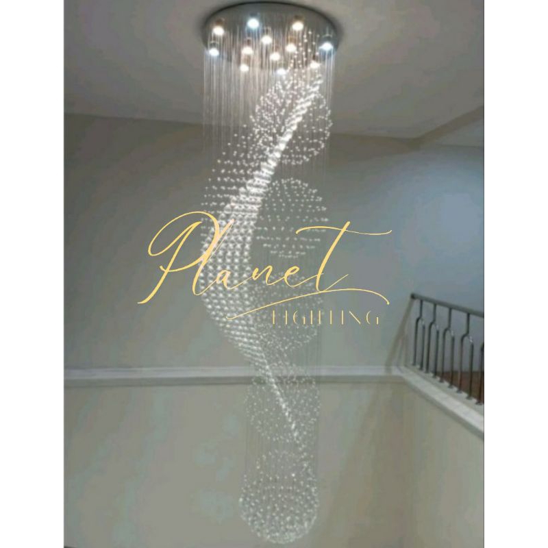 Jual Lampu kristal plafon/lampu void tangga 5bola sabit D.80cm H.350cm ...