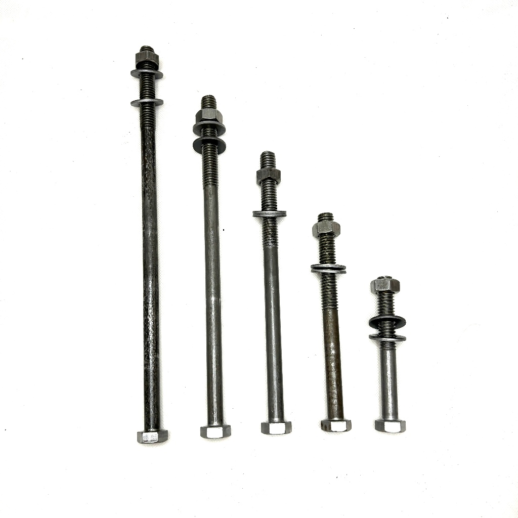 Jual Baut Baja Mur Hitam + 2 Ring Plat 1/2" Kunci 19 Panjang 10 12 15 20 25 30 cm / Baut Blandar ...