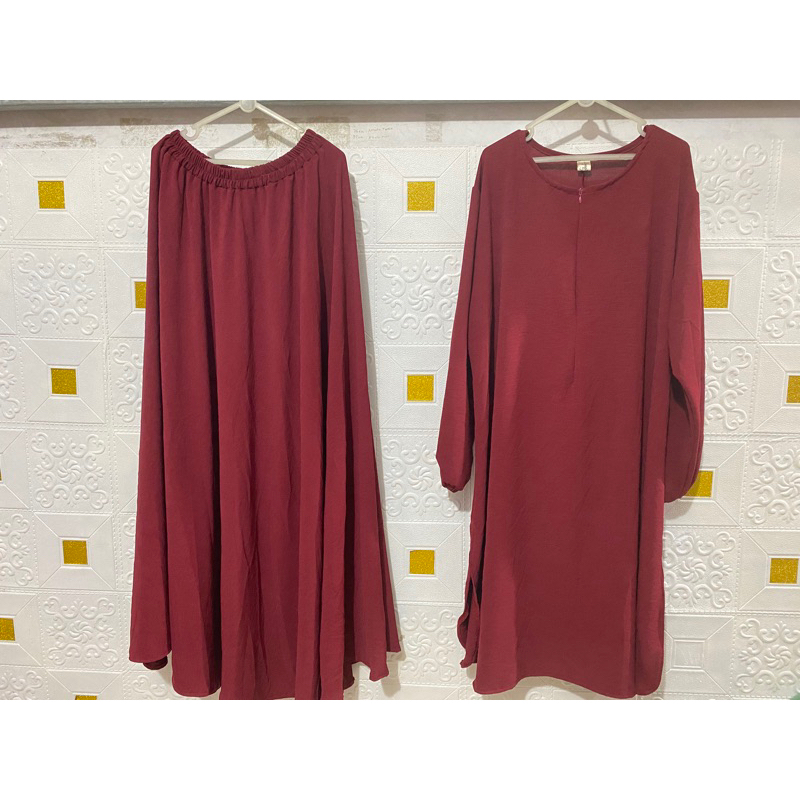 Jual SABIRA ONE SET | Long tunik set rok crincle airplow | Oneset ...