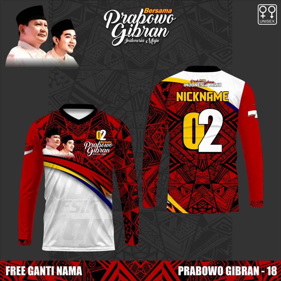 Jual jersey capres 2024 prabowo gibran no 02 baju pemilu indonesia maju ...