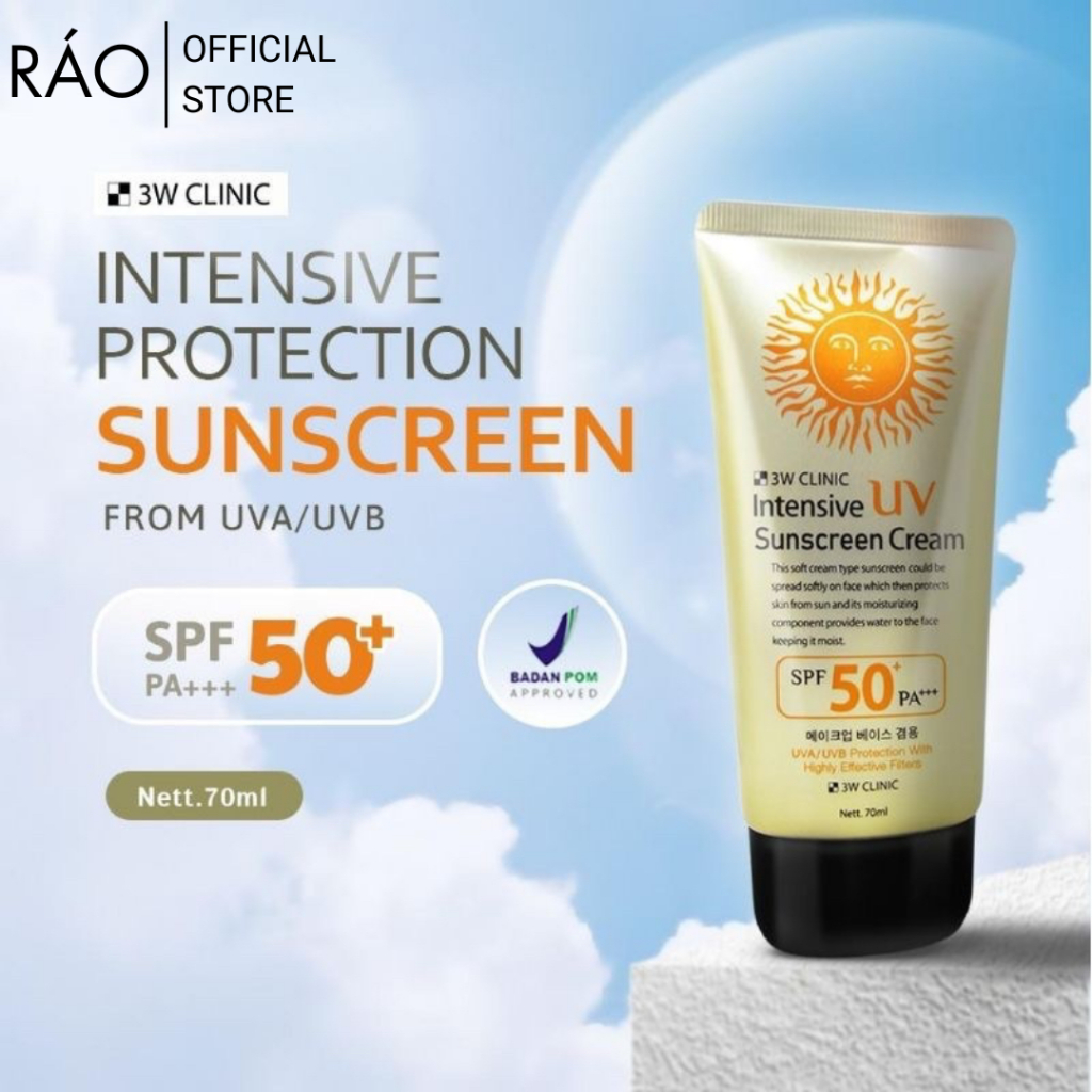 Jual RAO x 3W CLINIC Intensive UV Sunblock Cream SPF50+ PA+++ 70ml | Shopee Indonesia