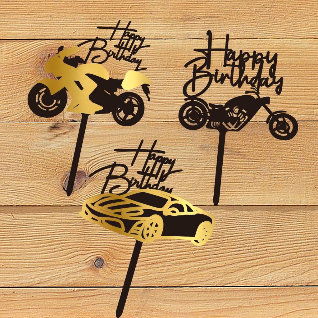Jual CAKE TOPPER HAPPY BIRTHDAY TEMA MOTOR DAN MOBIL BALAP AKRILIK ...