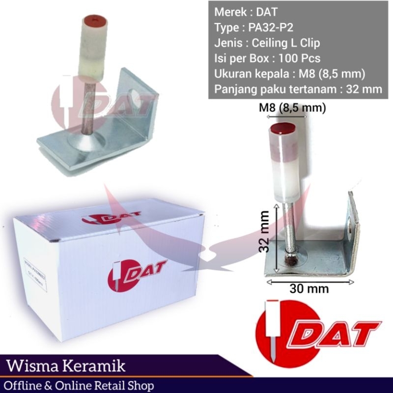 Jual DAT Paku Tembak Beton, Paku Stamset Boset Plafon 8,5 mm Ceiling ...