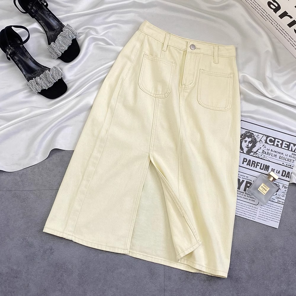 Jual Korea Rok Denim Rawis Highwaist Rok Jeans Wanita Biru Kasual Rok A ...