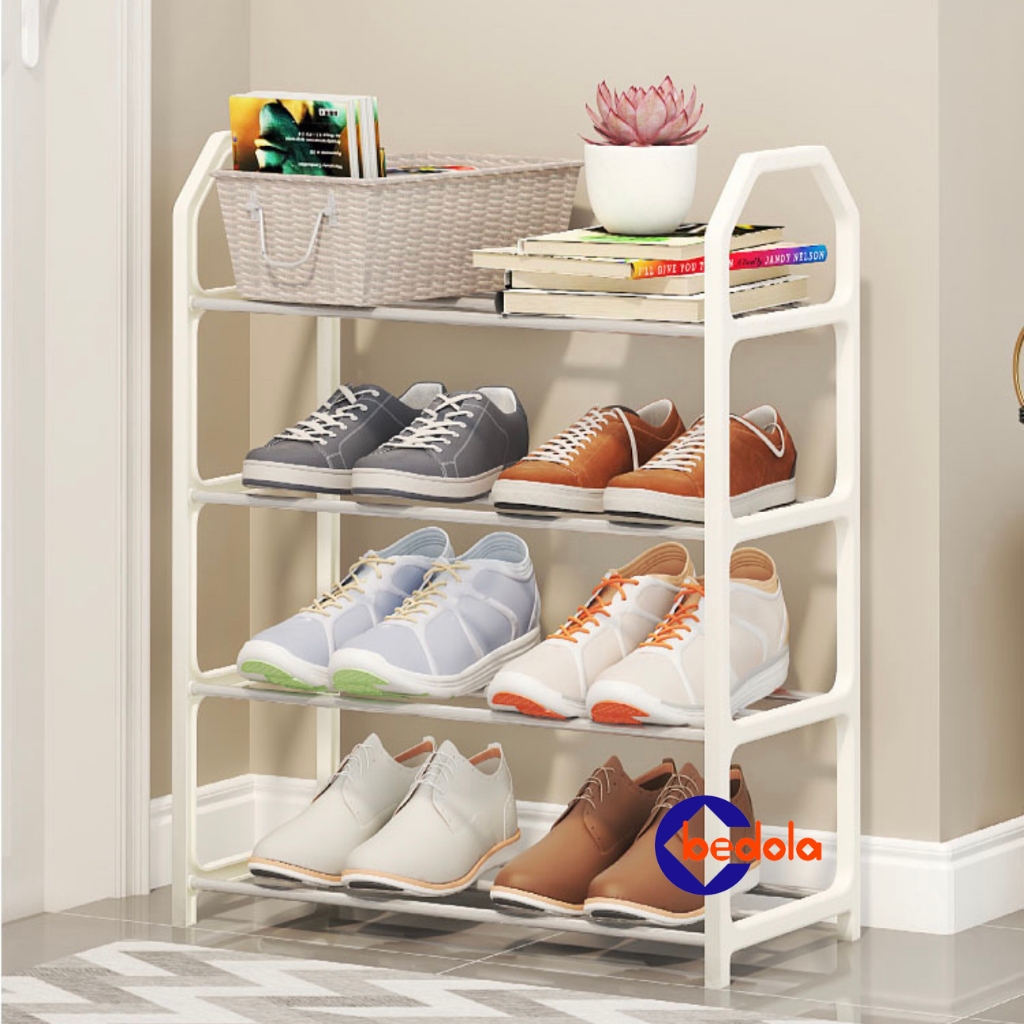 Jual Rak sepatu 4 susun putih tempat sepatu sandal portable rak sandal ...