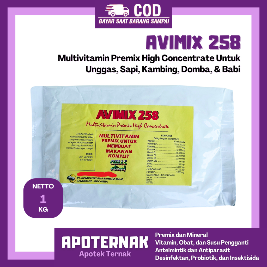 Jual AVIMIX 258 1 kg | Multivitamin HC Premix HC Hewan Ternak Unggas ...