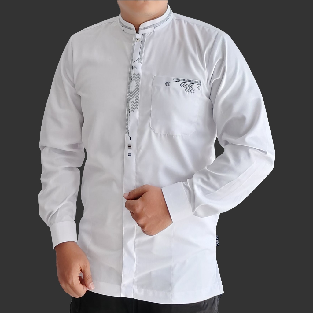 Jual Baju Koko Putih Lengan Panjang Manset Kemko Pria Dewasa M L XL XXL ...