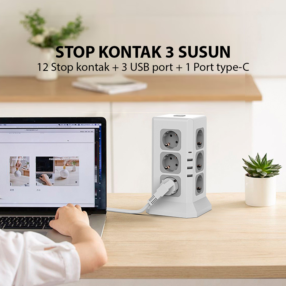 Jual AERA Stop Kontak 12 AC + 3 USB + 1Type-C Ports Power Socket 3 Susun | Stop Kontak 12 lubang ...
