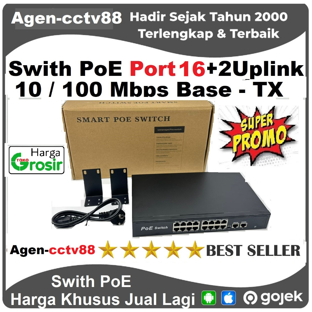Jual Poe Switch PoE 16 Port+2 Uplink HighTechnology 10/100 Mbps Base-TX 2RJ45 Ports Harga Khusus ...