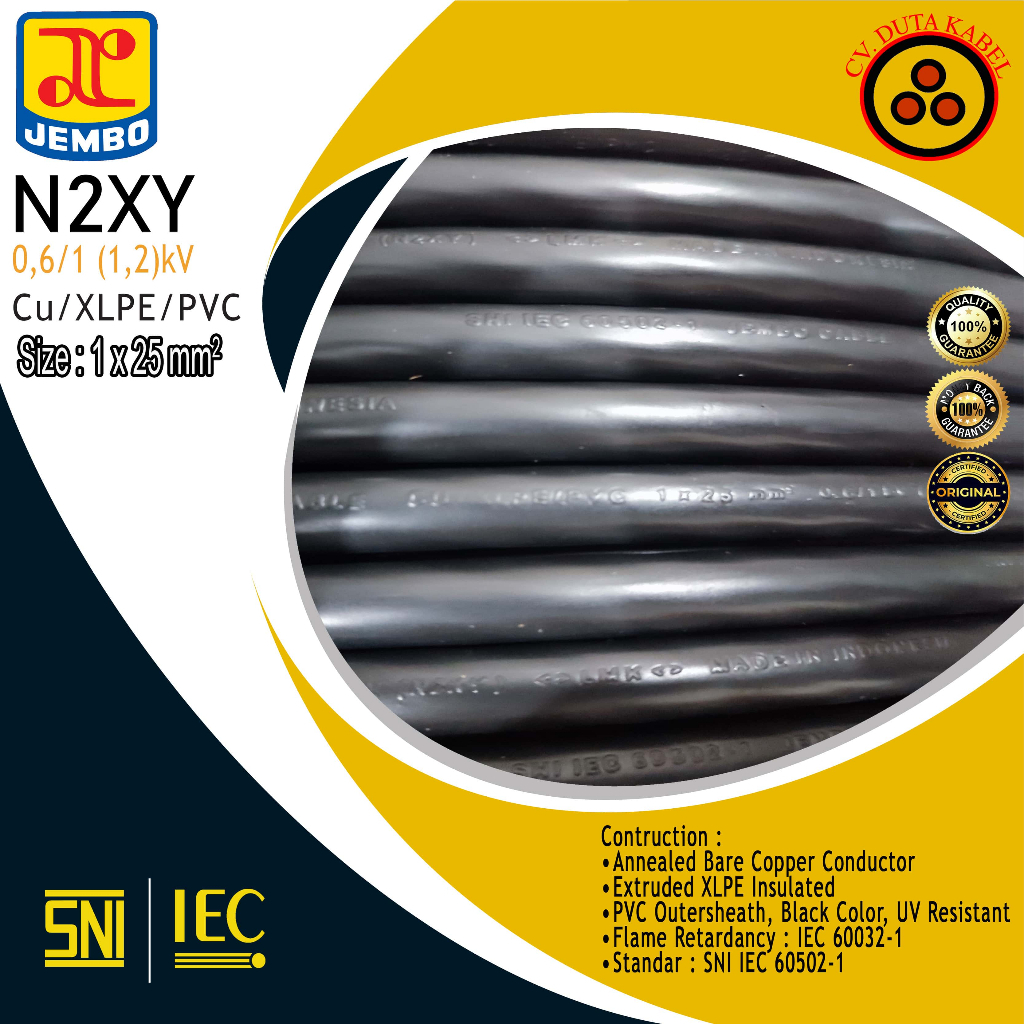 Jual Kabel N2XY 1x25 mm2 (Cu/XLPE/PVC) JEMBO /1x25 mm/1 x 25 mm2 ...