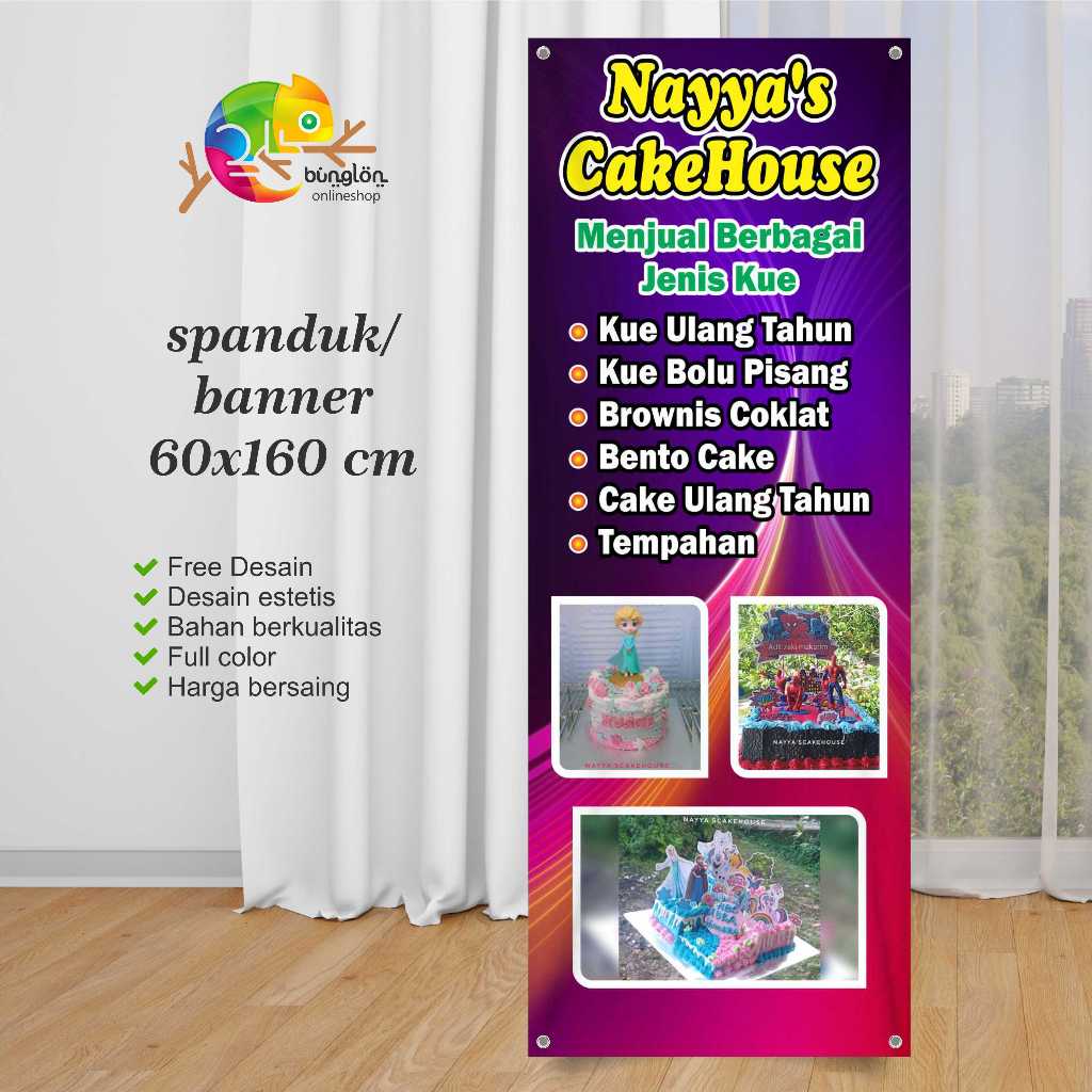 Jual Spanduk Banner 60x160 Cake House Kue dan Brownis Custom Desain ...