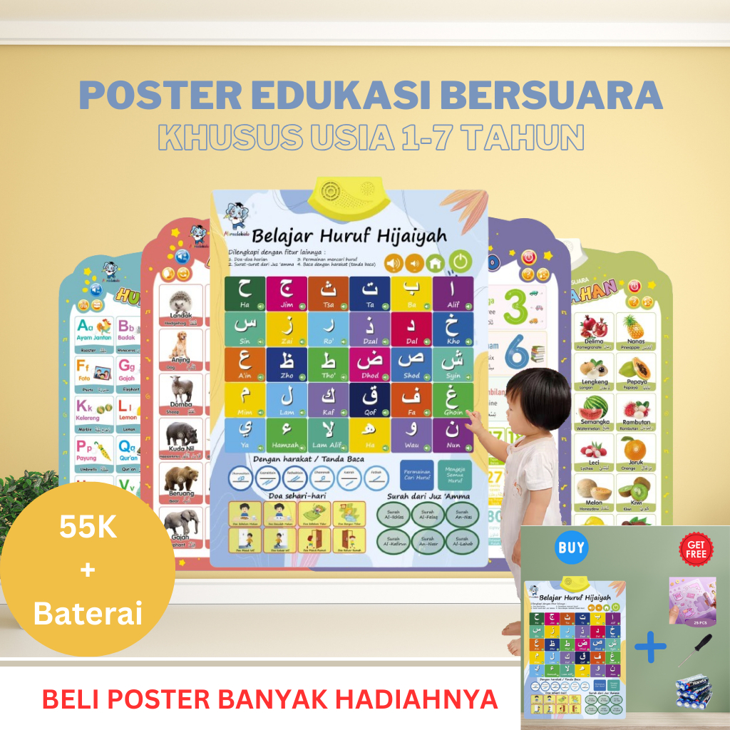 Jual Poster Dinding mainan anak-anak waterproof poster anak belajar ...