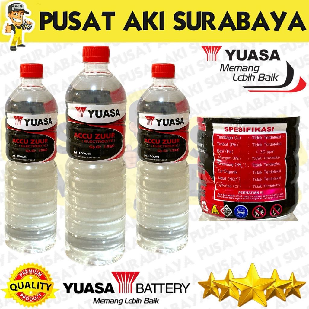 Jual AIR ACCU ZUUR YUASA KUALITAS TERBAIK 1000 ML 1 LITER AIR AKI BARU ...