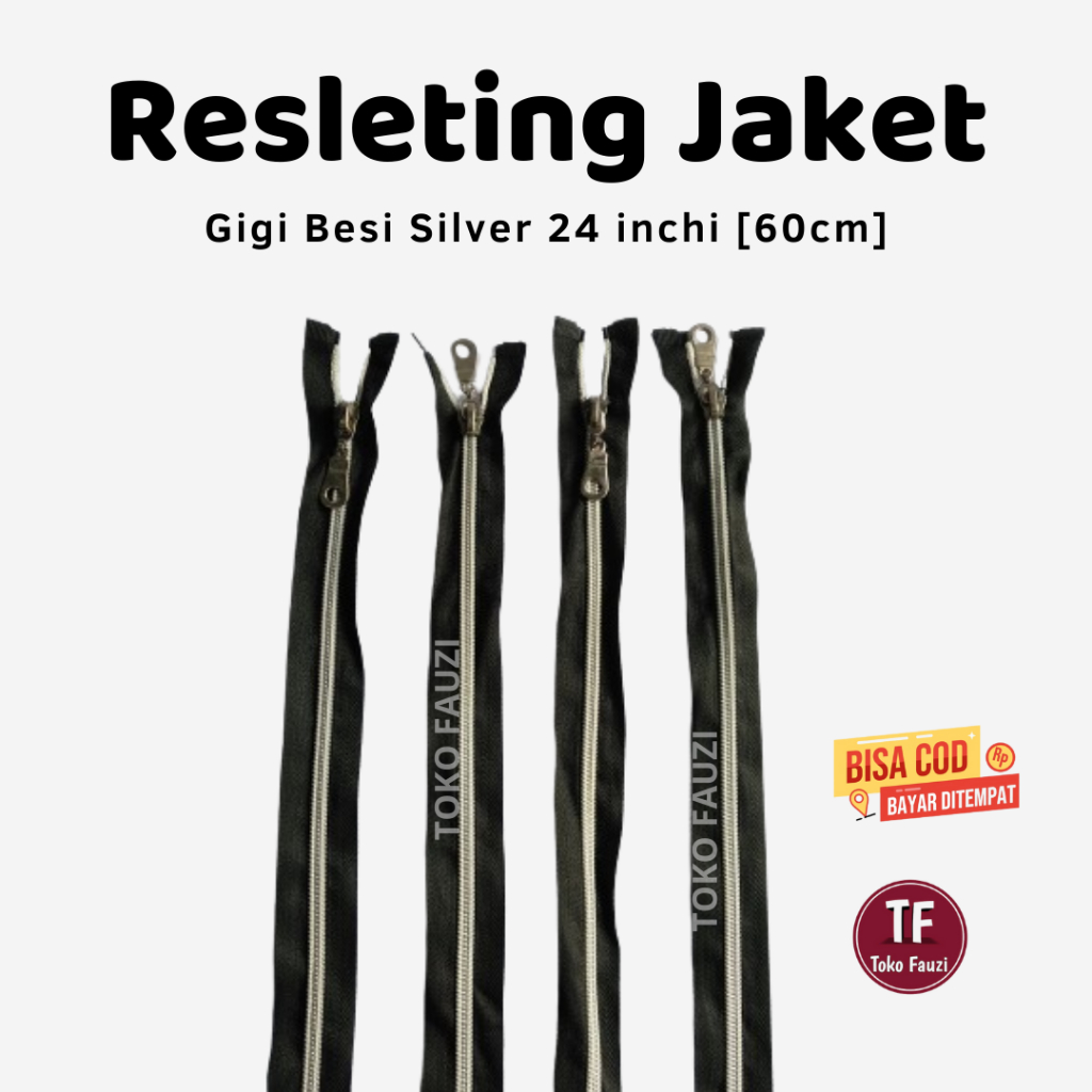 Jual Resleting Jaket Gigi Besi Silver panjang 24 inchi 60cm harga ...