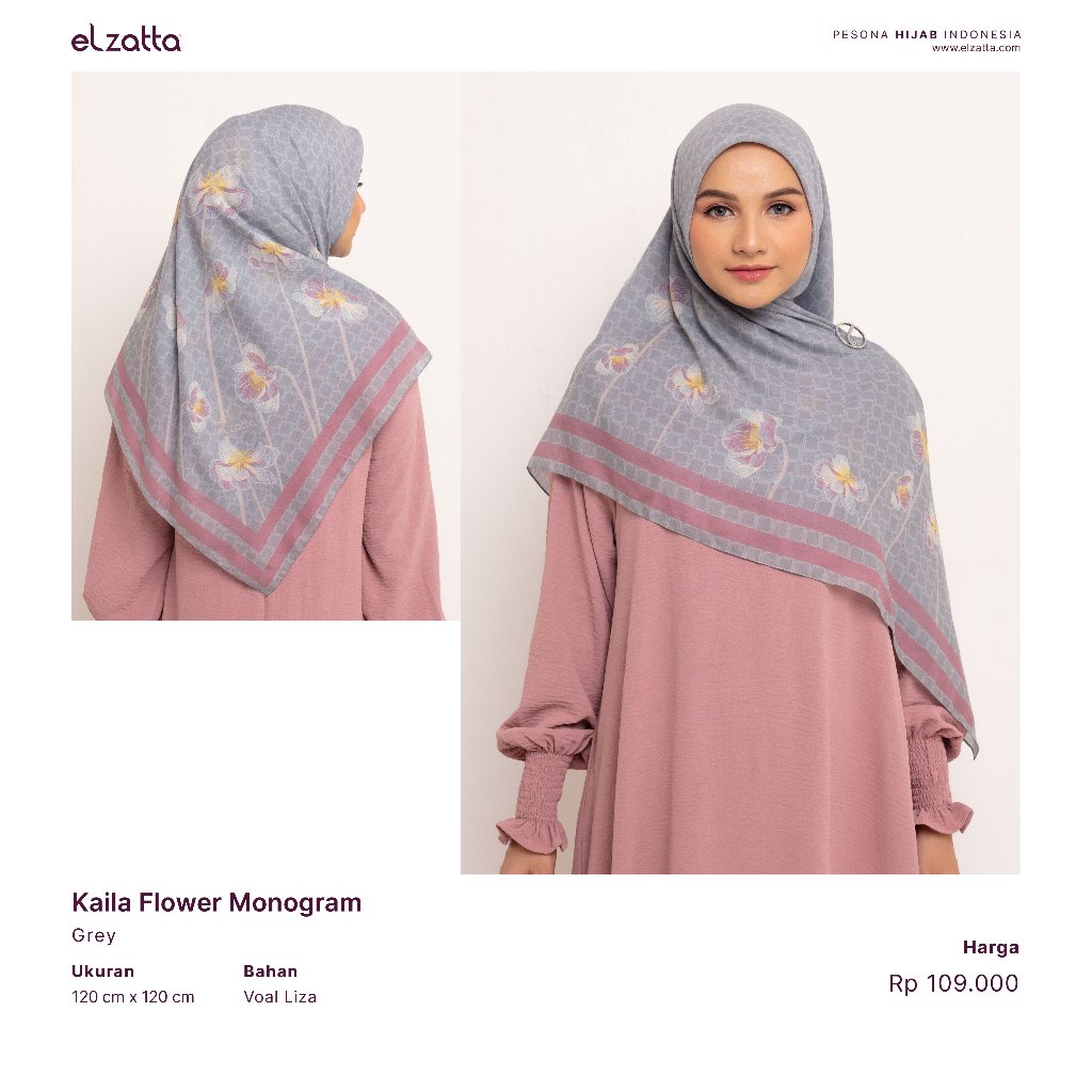 Jual ELZATTA HIJAB KERUDUNG SEGIEMPAT MOTIF TERBARU KAILA FLOWER ...