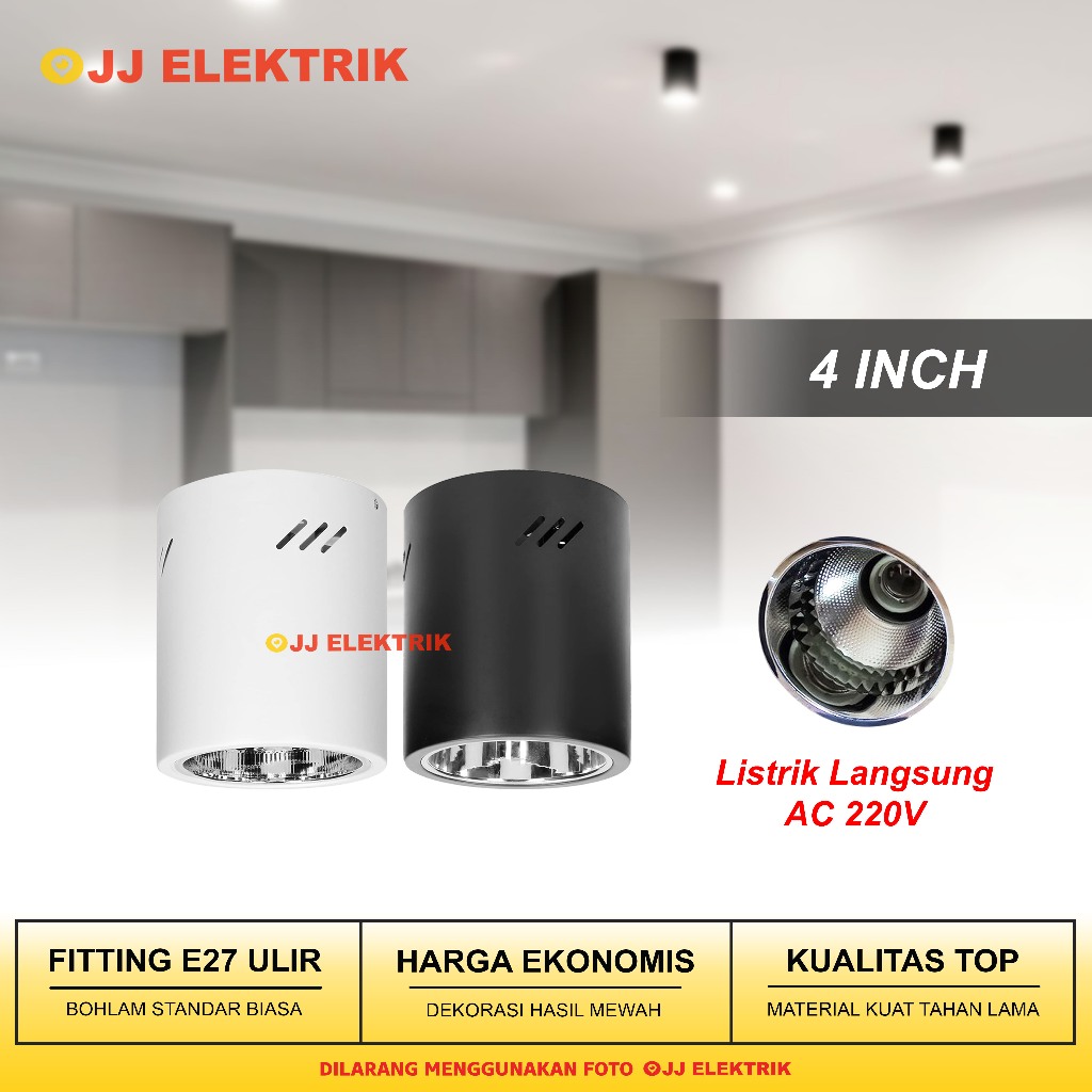 Jual Fitting Lampu Plafon Tempel E27 4 Inch - Downlight Outbow Hitam ...
