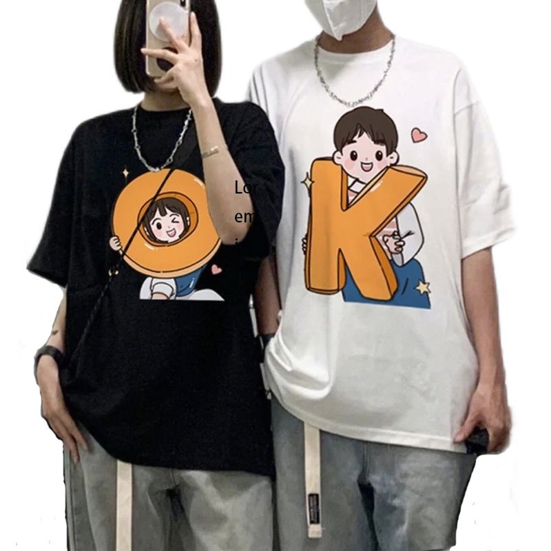 Jual Ssmy DT185 OK Karakter Cute Couple Sablon Printing Kaos Oversize ...