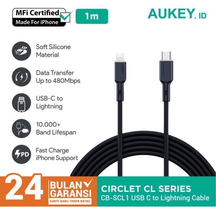 Jual Kabel iPhone Aukey CB-SCL1 USB-C to Lightning MFi 1m | Shopee Indonesia